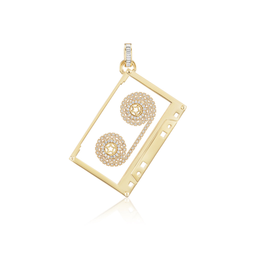 18k Gold Cassette Tape & White Sapphire Pendant | Sorellina